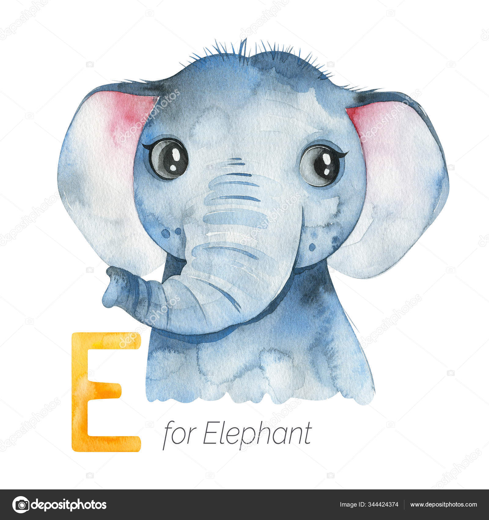 Elephant Letter Creative Watercolor Illustration Childish Alphabet ...