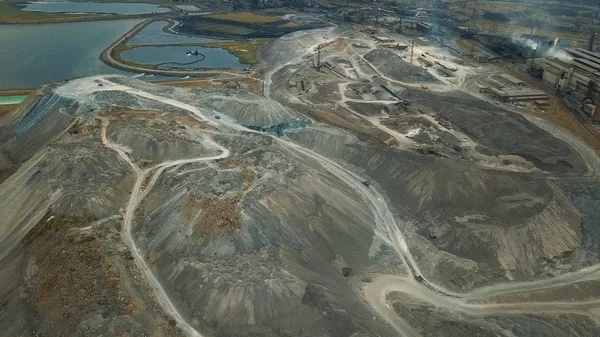 Aerial view. Slag storage on the coast. A place for the storage of the ...