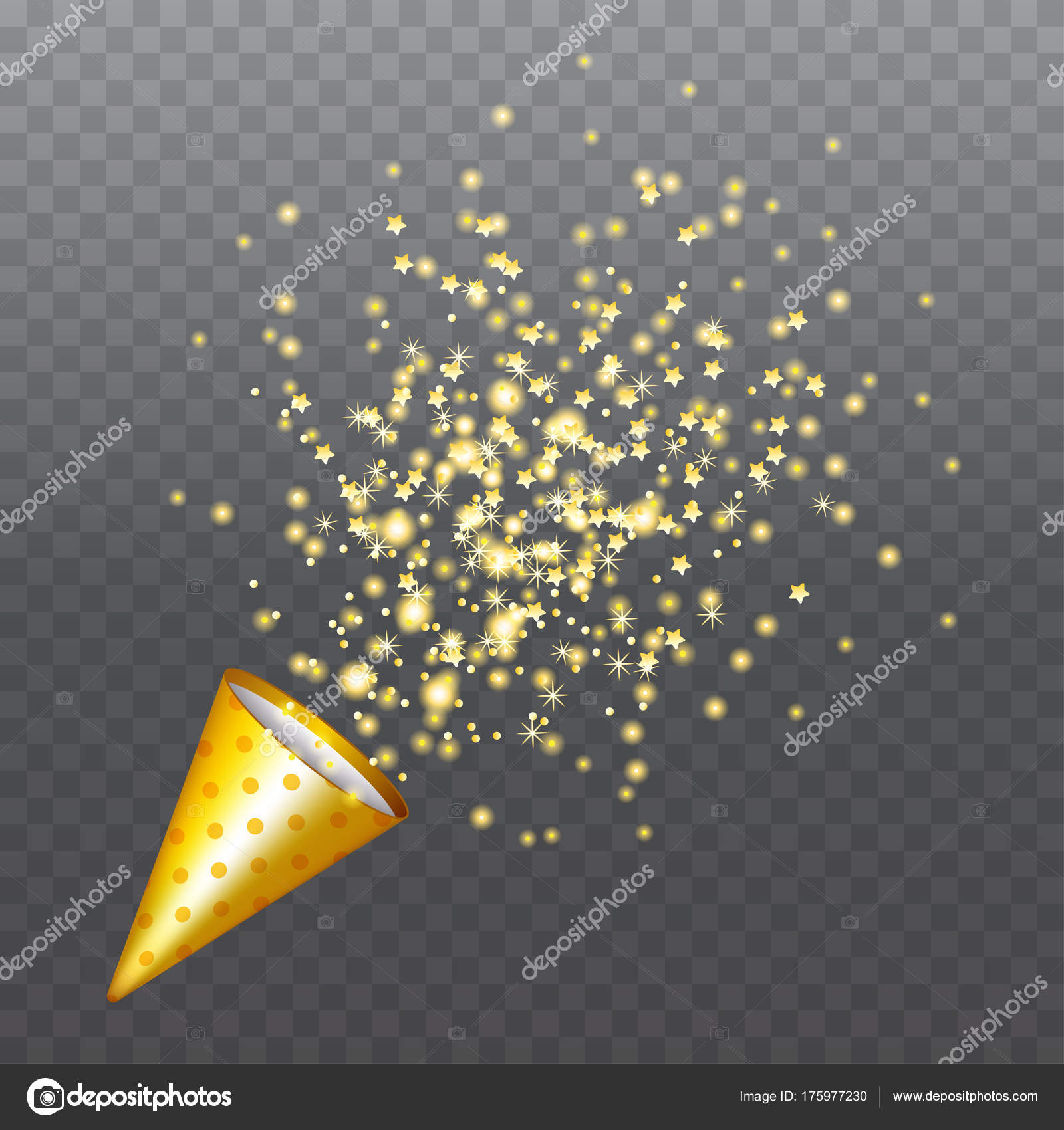 Golden party popper with exploding confetti particles Stock Vector ...