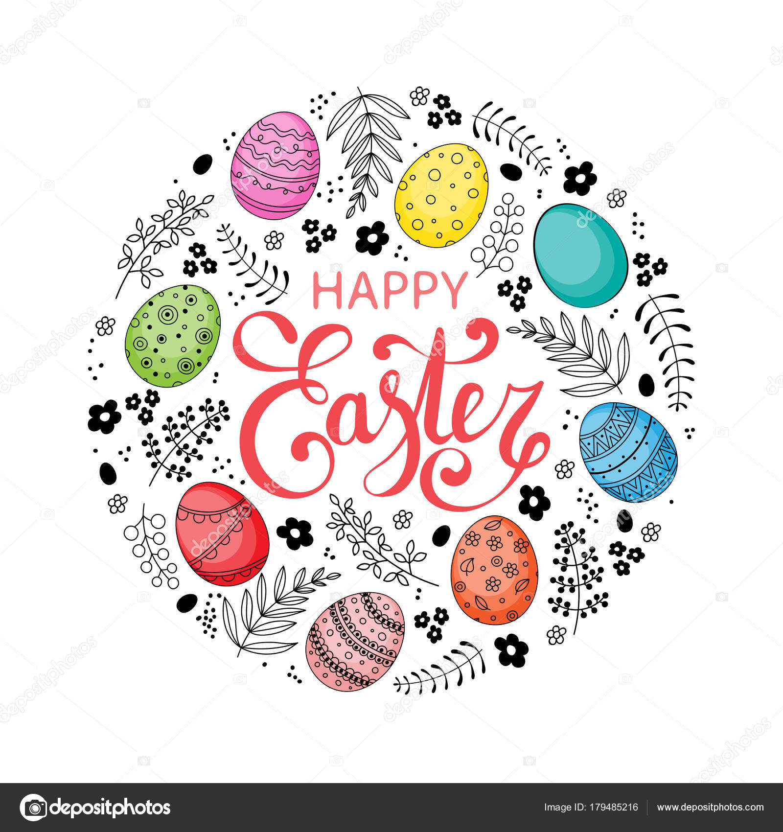 Vector Easter festive background with round shape frame of eggs, Stock ...