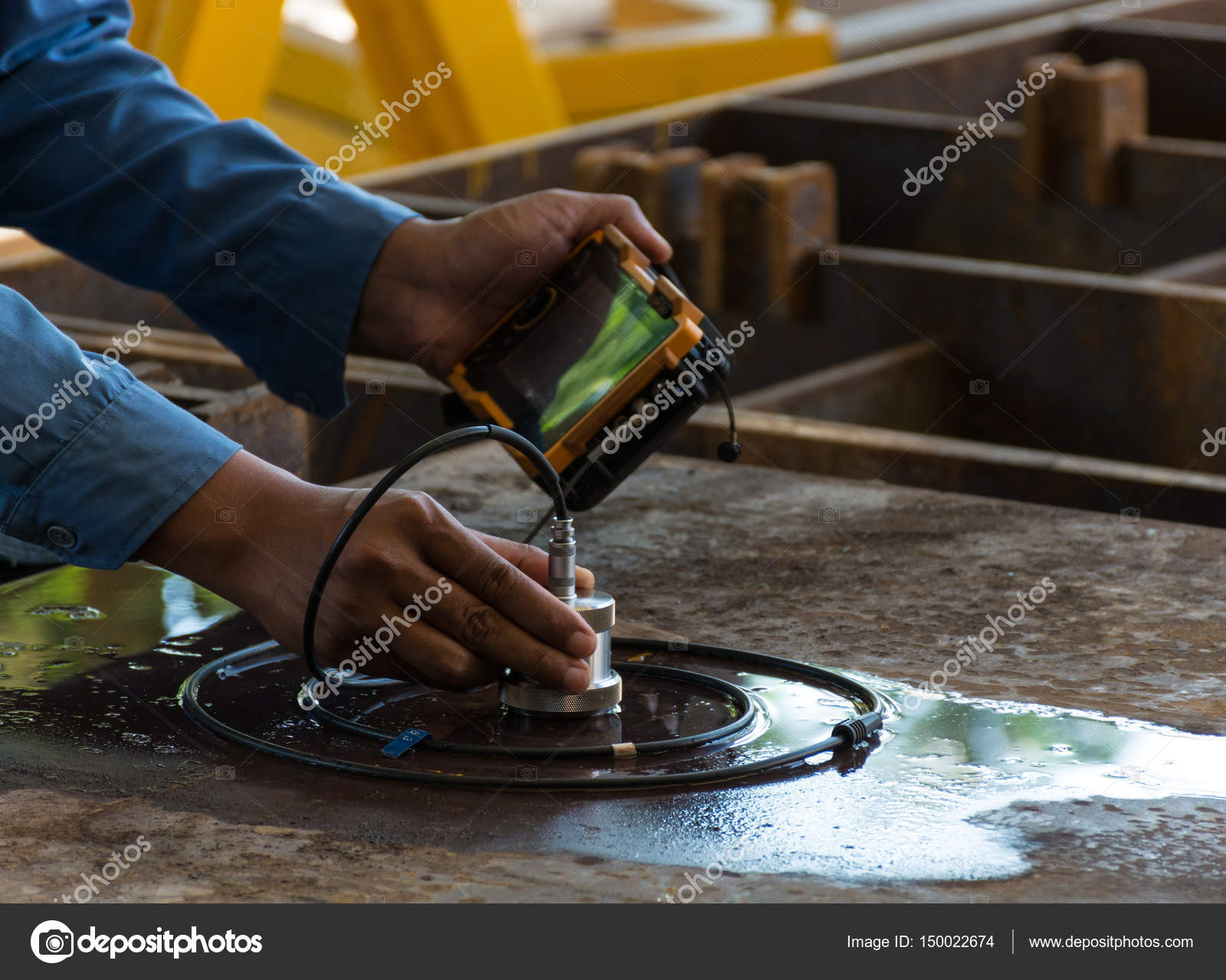 Ultrasonic test to detect imperfection or defect of steel plate Stock ...
