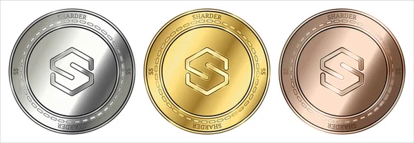 Gold, silver and bronze Shivom (OMX) cryptocurrency coin. coin set. ⬇ ...