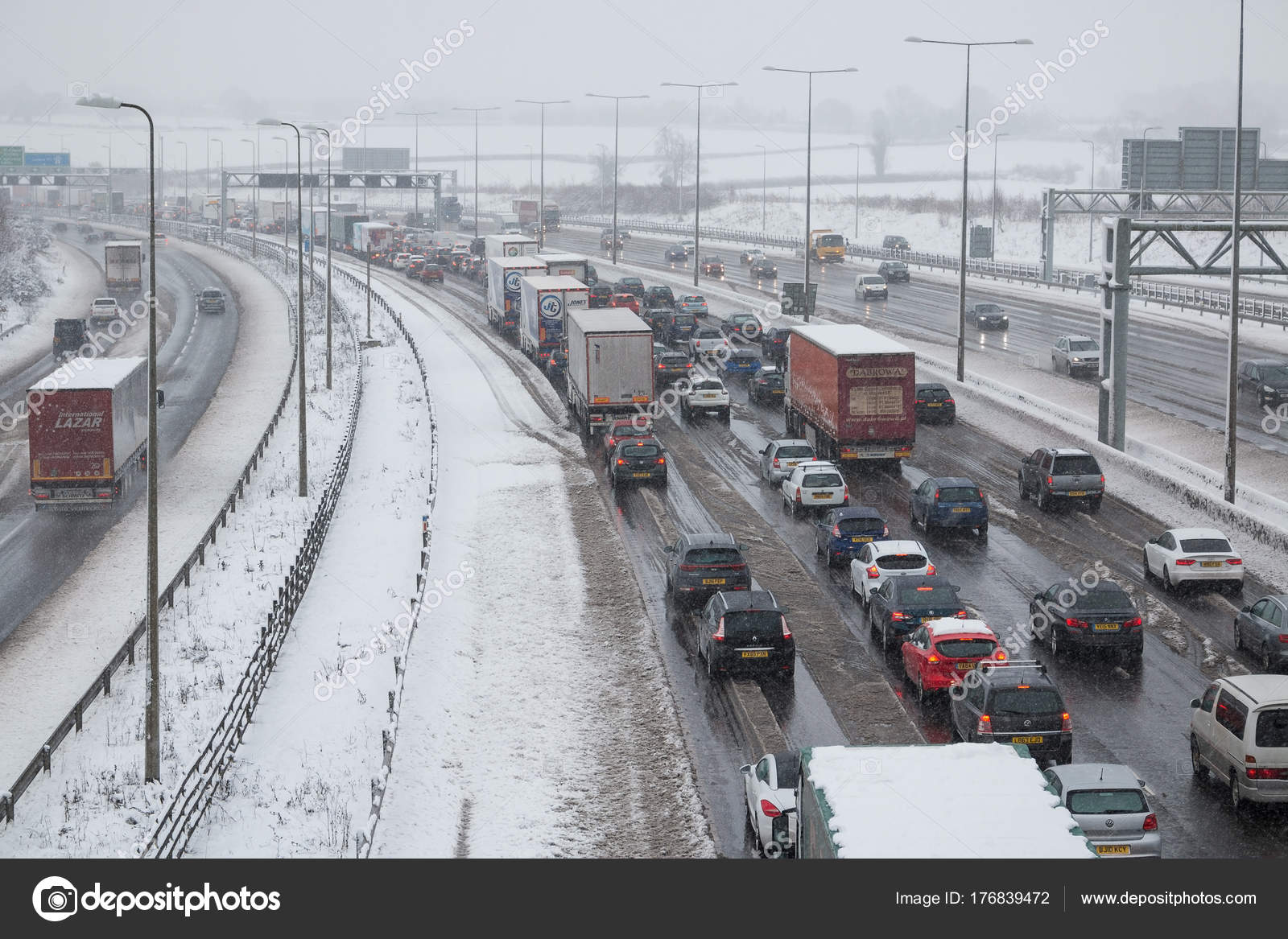 British motorway M1 during snow storm – Stock Editorial Photo ...