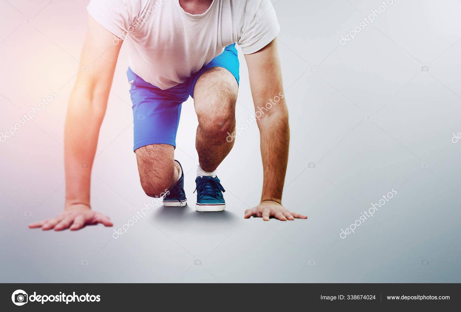 Man Staying Crouch Hands Touching Ground Runner Crouching Start Line ...
