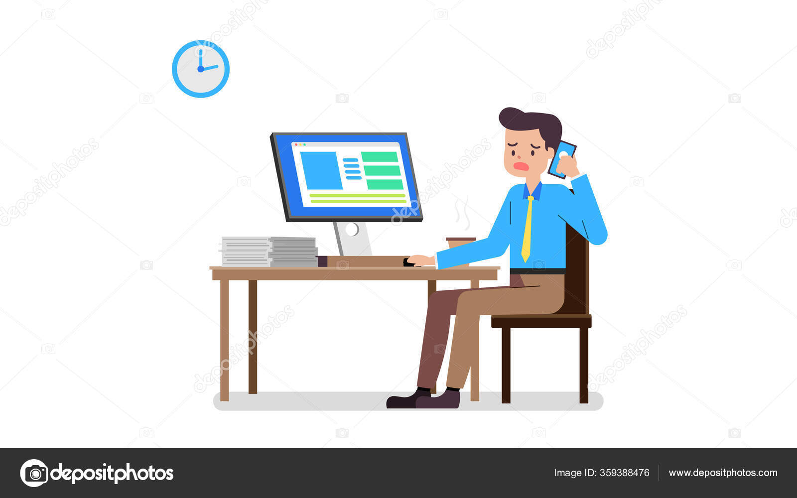Business Man Hard Working Concept Cartoon Business Man Working Desk ...