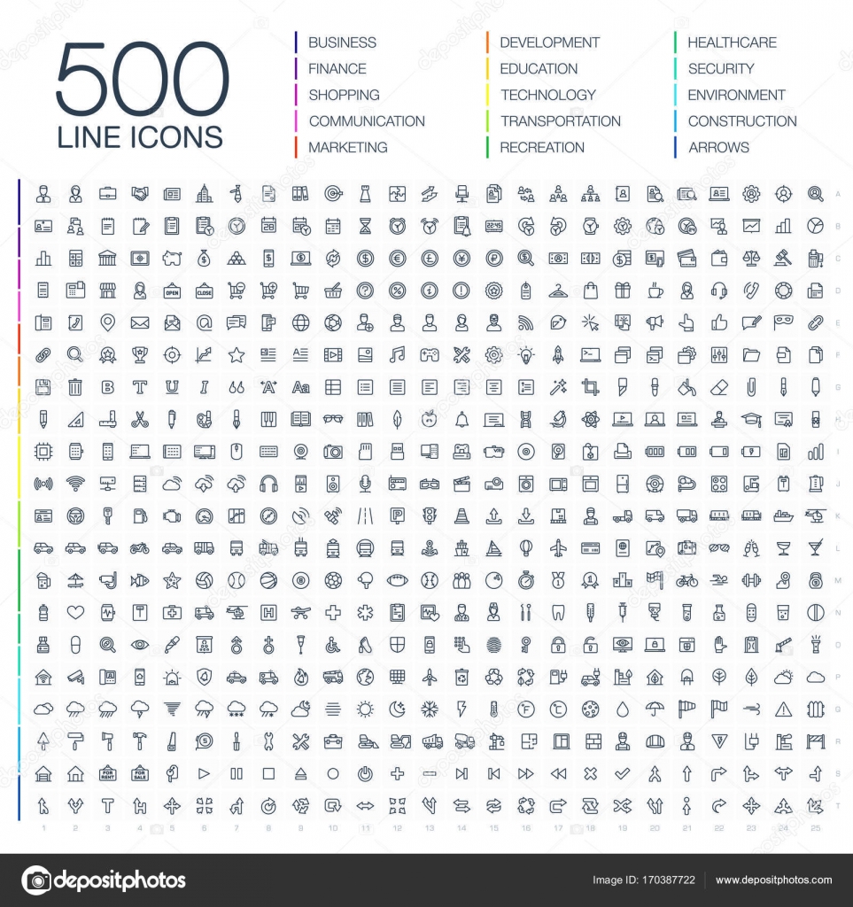 Ilustración vectorial de 500 iconos web de línea delgada Stock Vector ...