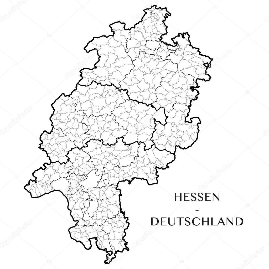 Detailed map of the State of Hesse (Germany) with borders of ...