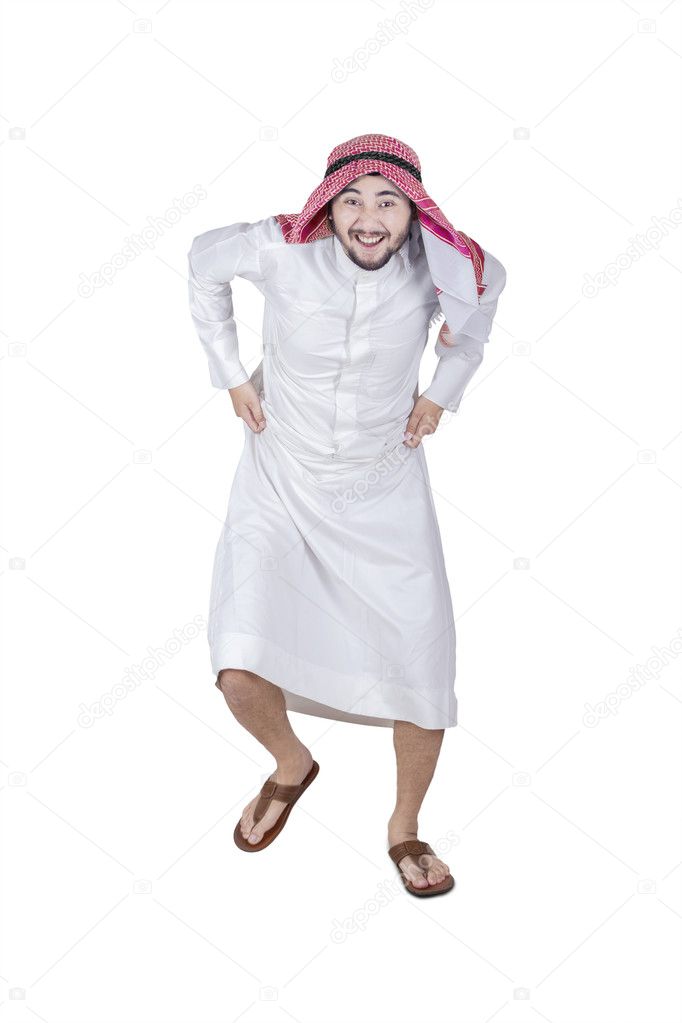 Funny Arabian person running in studio Stock Photo by ©realinemedia ...