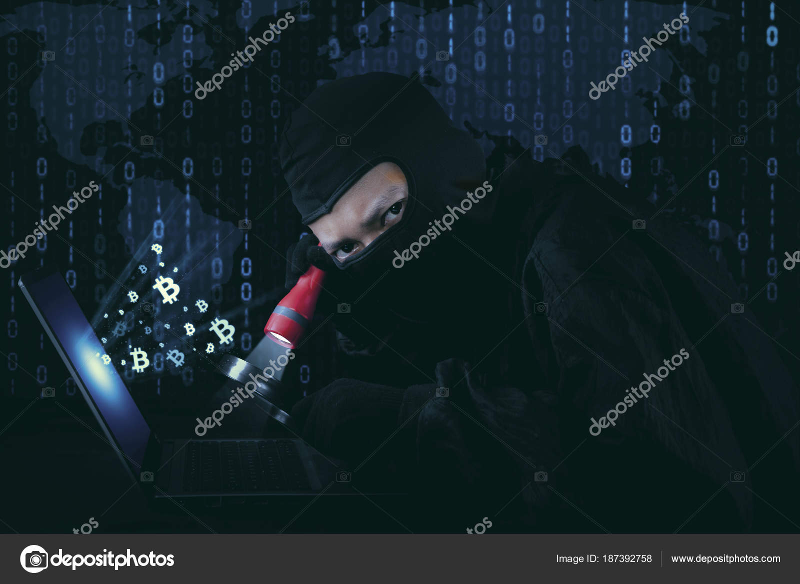 Hacker with magnifying glass trying to hack in to a customer ...