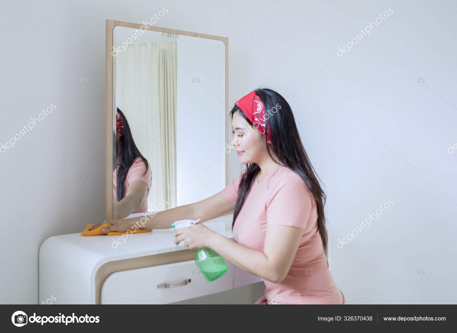 Beautiful woman and her reflection on a mirror Stock Photo by ...