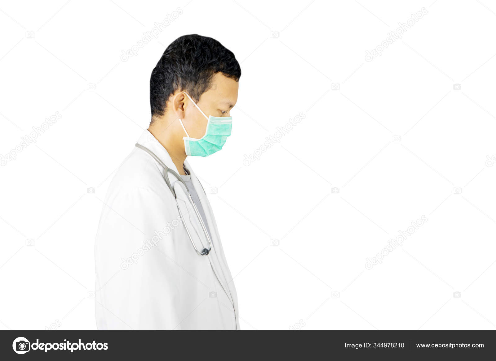 Side portrait of man wearing lab coat and mask — Stock Photo ...