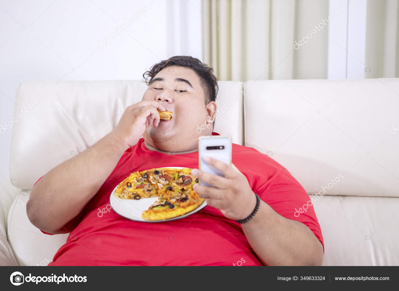 Portrait Fat Asian Man Using His Smartphone While Gawking Slice Stock ...