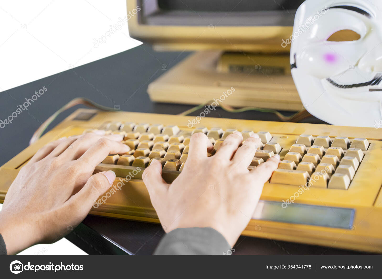 Close Hand Young Hacker Trying Steal Information While Typing Keyboard ...