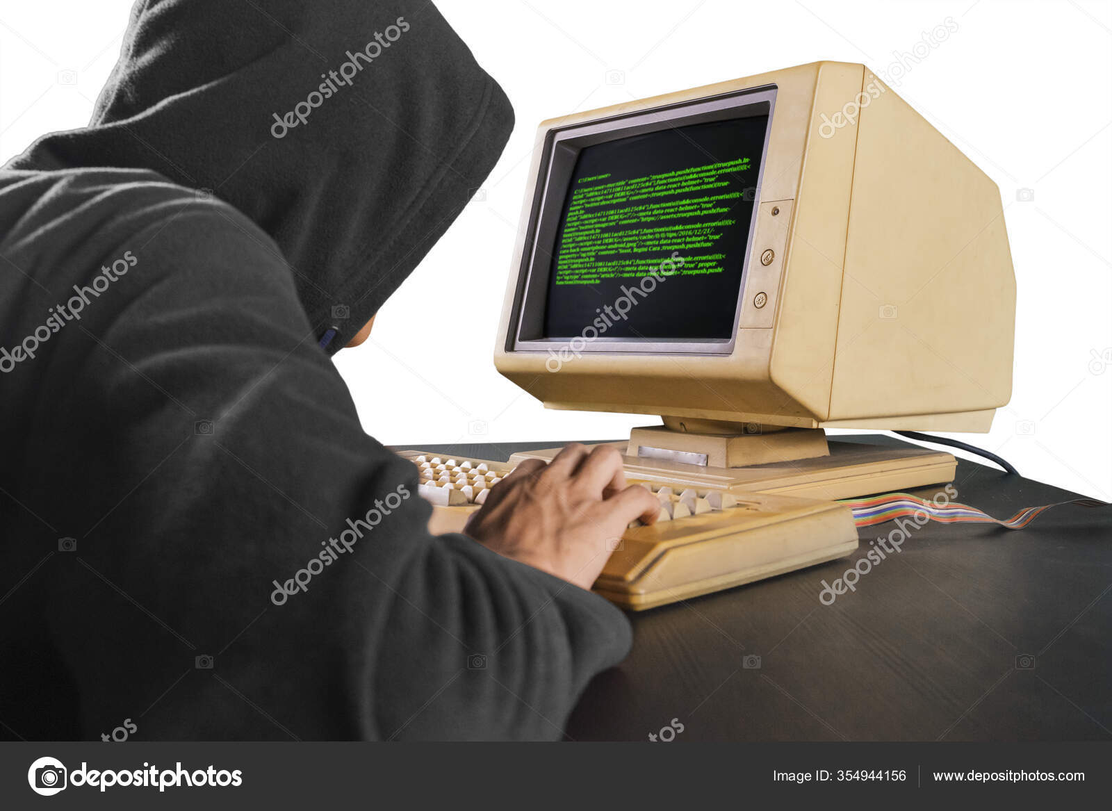 Back View Male Hacker Stealing Information System Isolated White ...