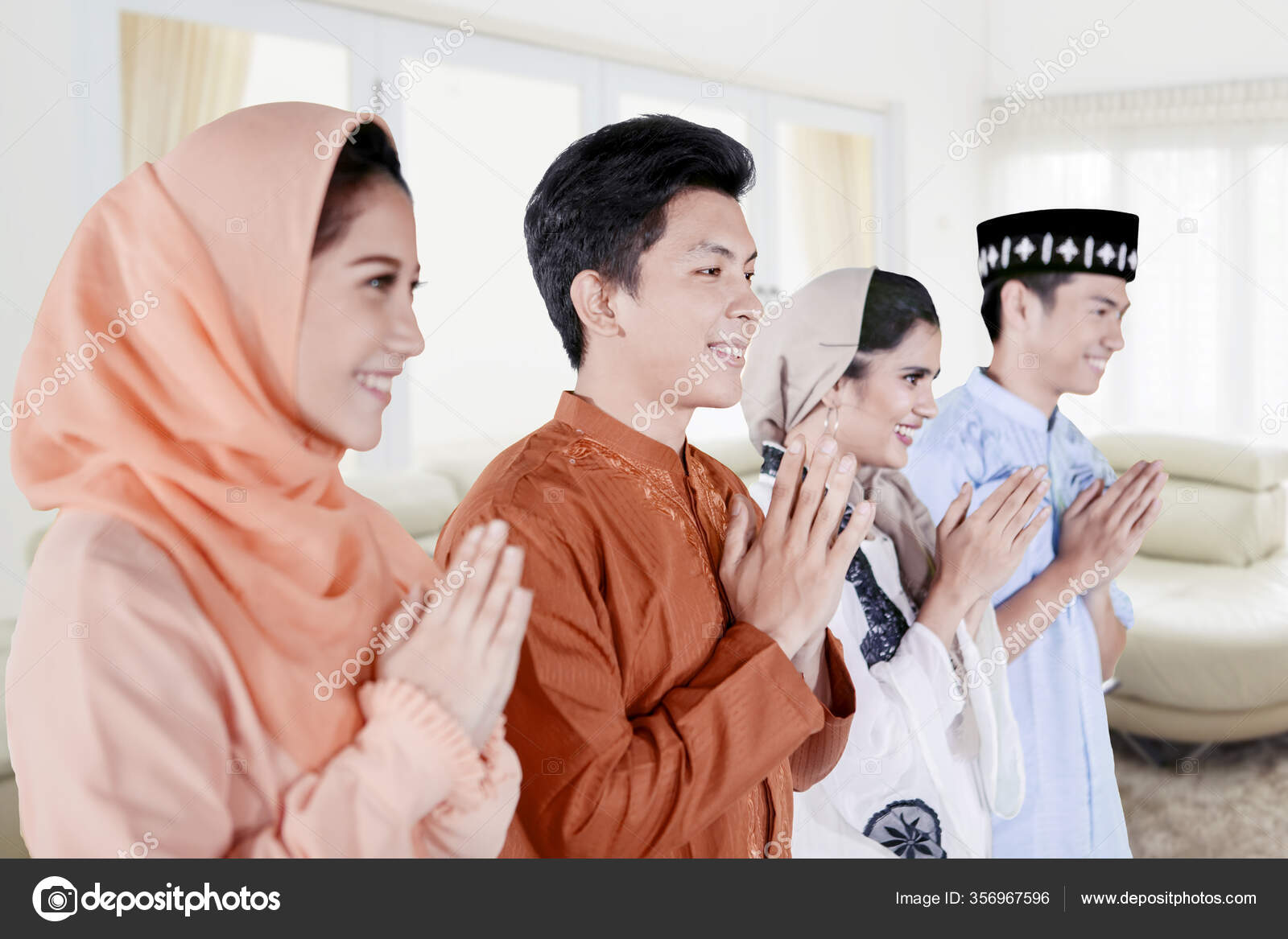 Group Young Muslim People Showing Greeting Hands Gesture Together While ...