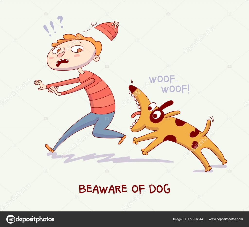 Warning! Beaware of dog. Dog bite man — Stock Vector © kharlamova_lv ...
