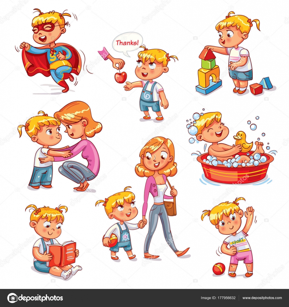 Cartoon kid daily routine activities set — Stock Vector © kharlamova_lv ...
