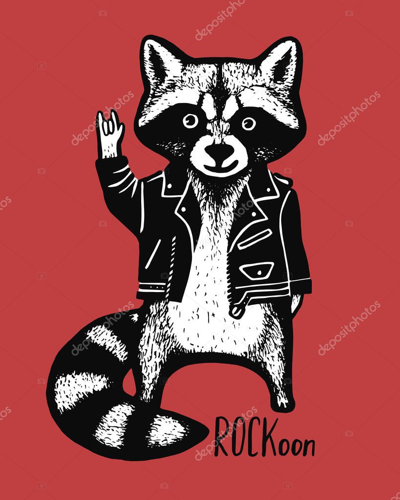ilustraci n de mapache en chaqueta negra. Vector aislado Ilustraci n ...