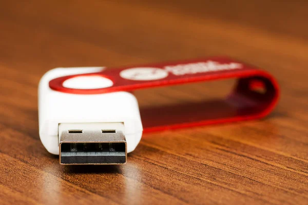 Close-up view of a white USB Flash Drive connector with red cap - Stock ...
