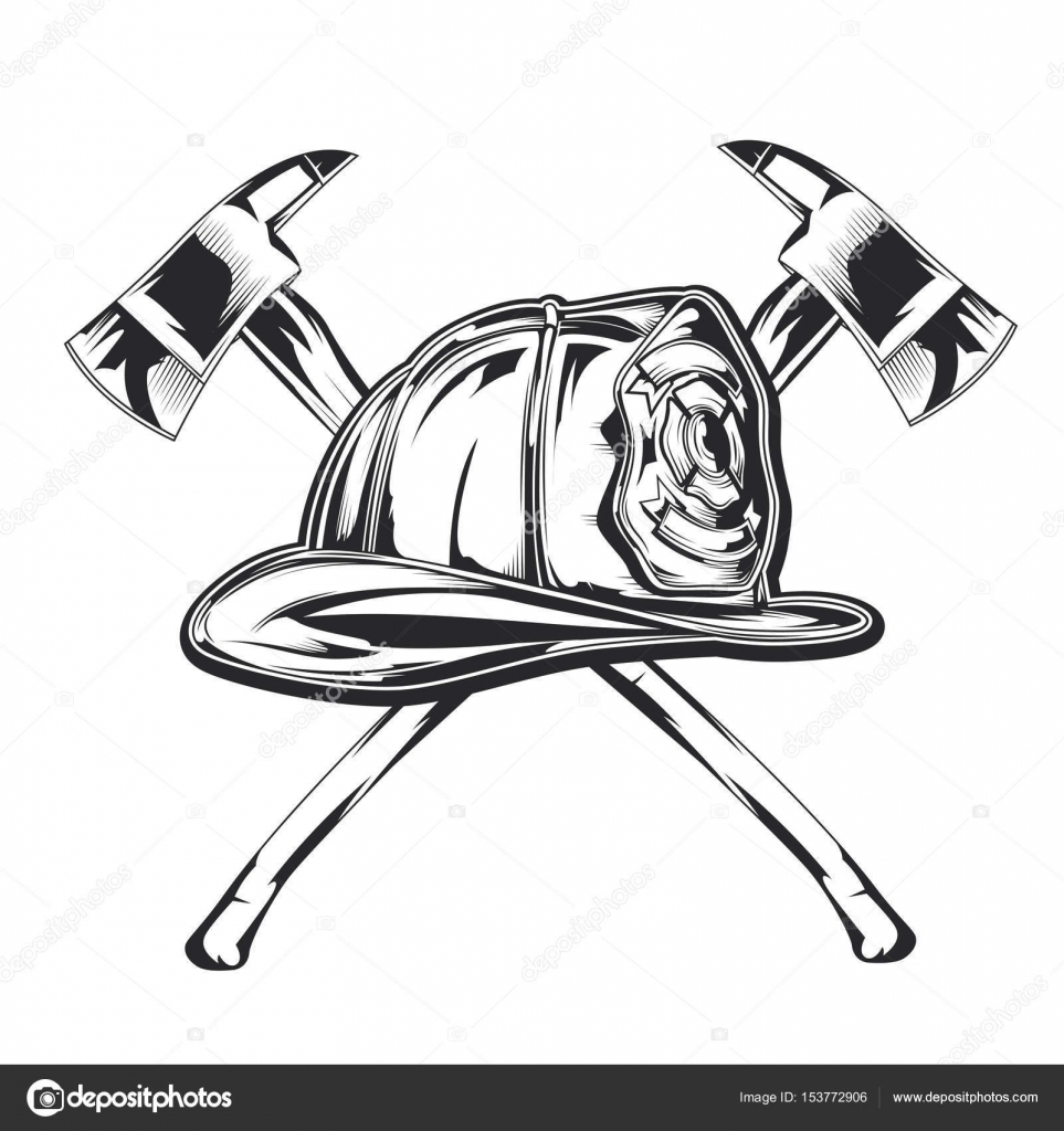 Illustration of firefighter equipment - helmet with two axes. Stock Vector Image by ...