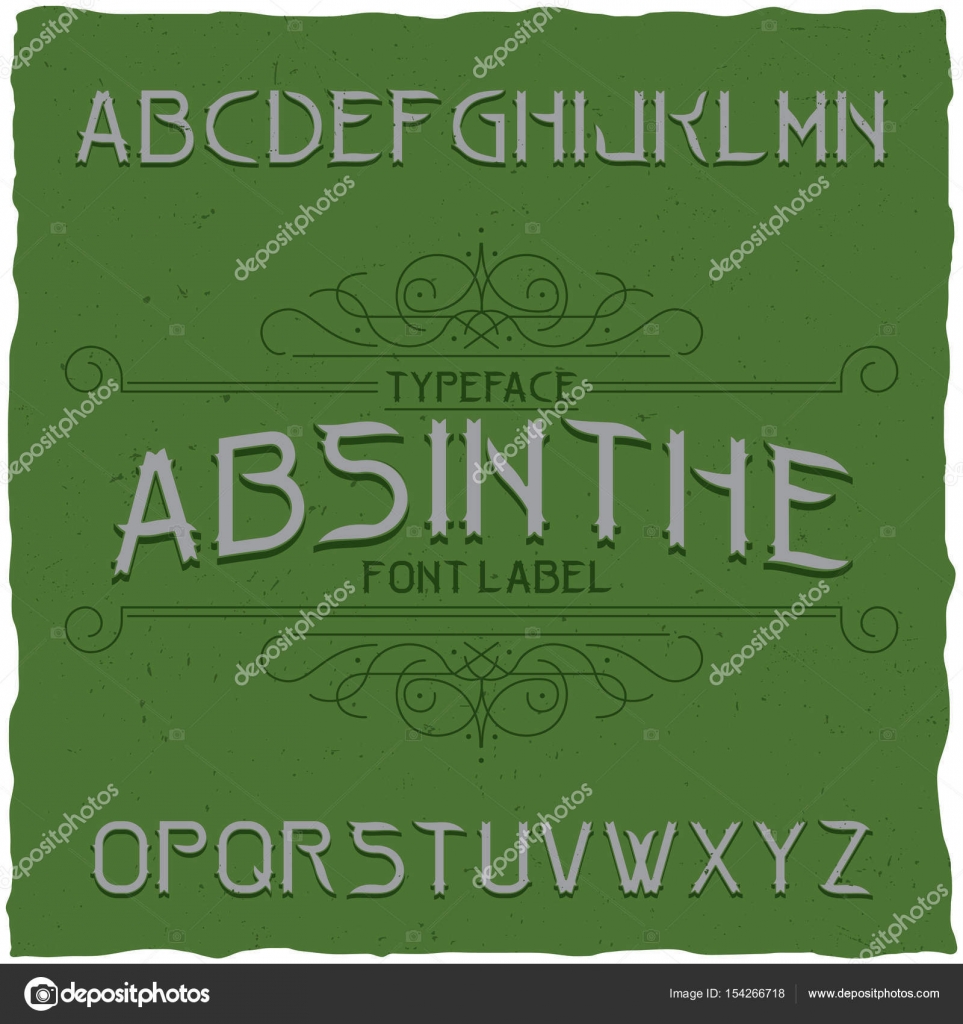 Absinthe label font and sample label design with decoration. Stock ...