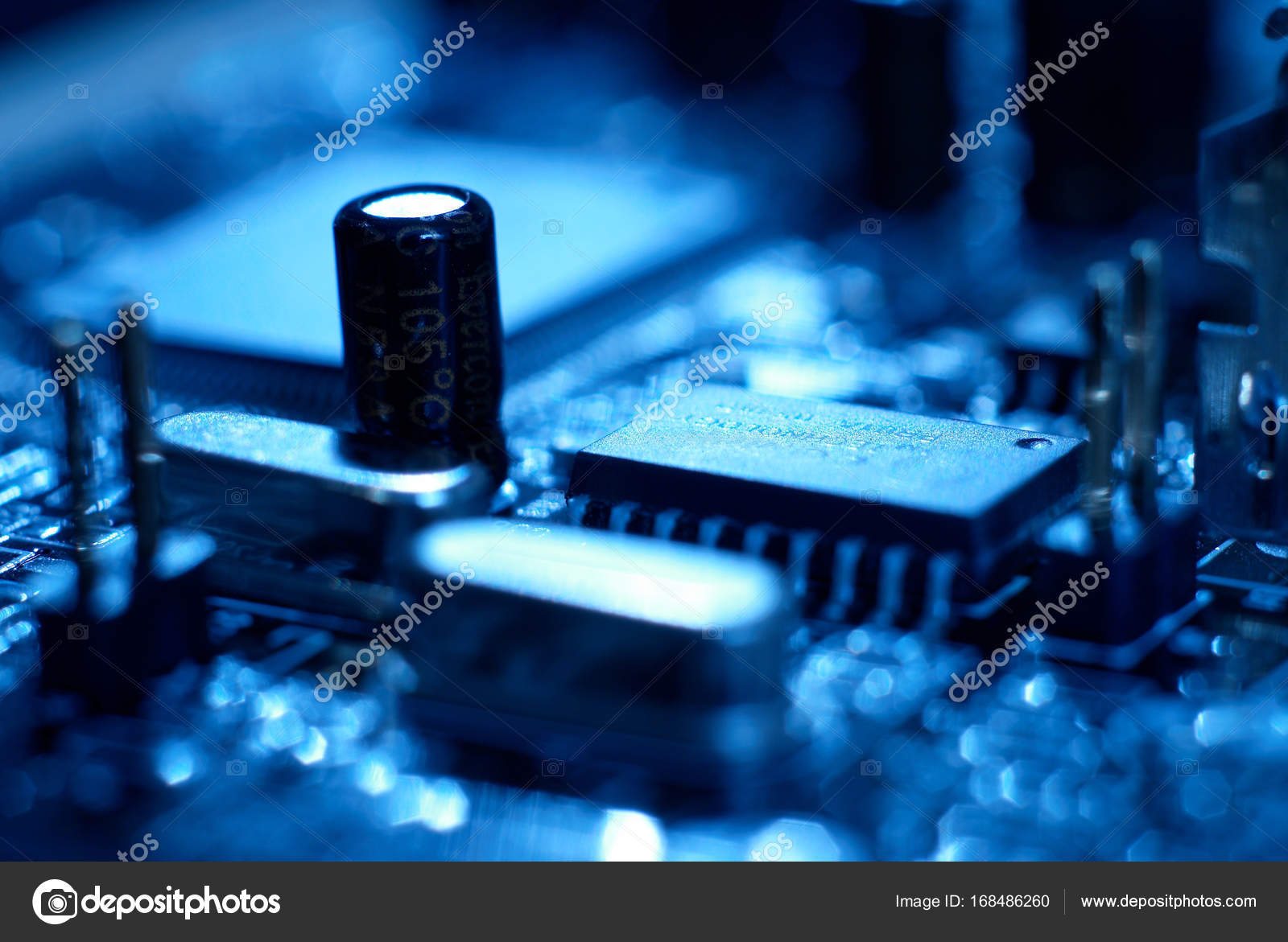 Microprocessor with motherboard background. Computer board chip circuit ...