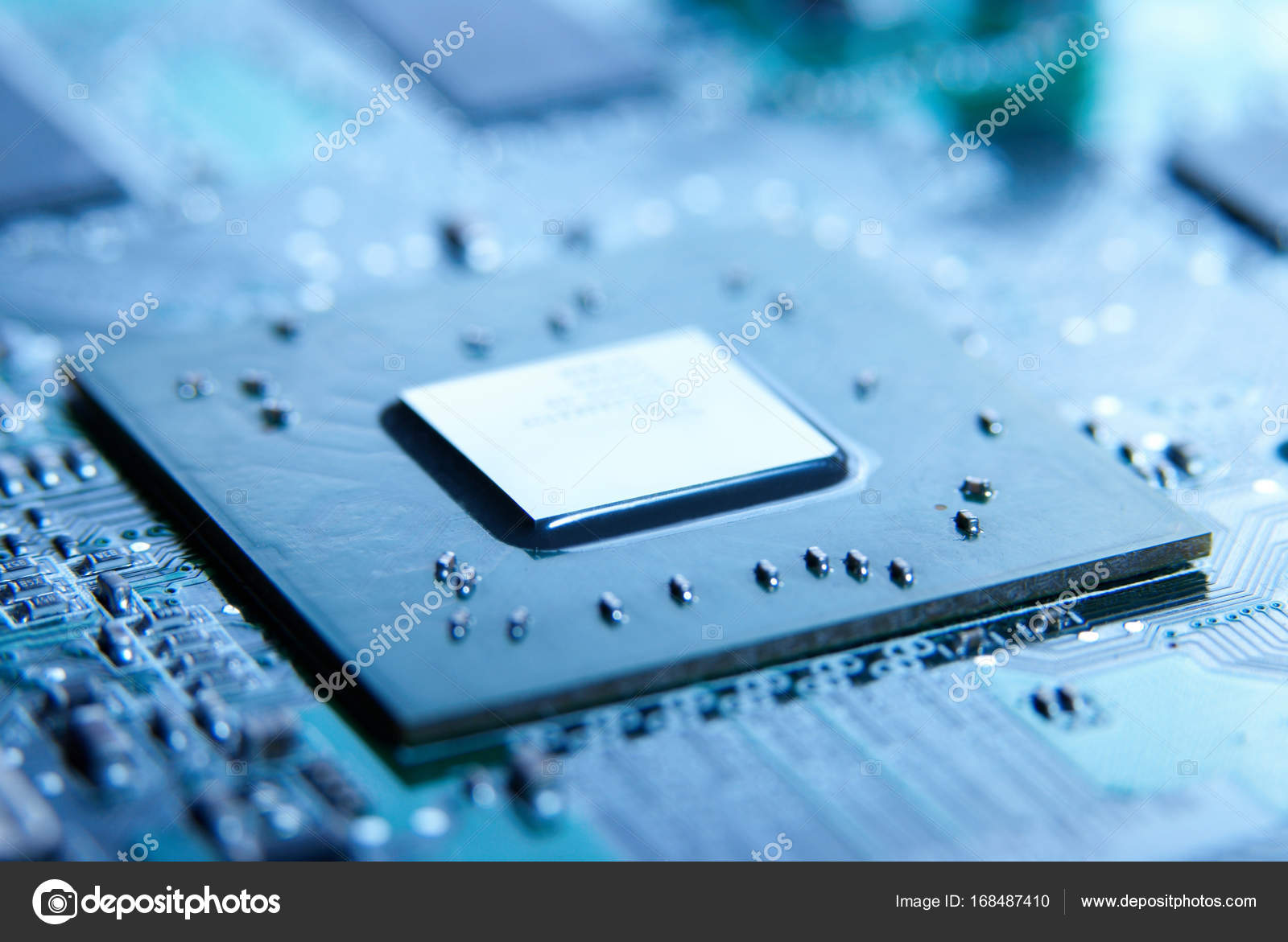 Microprocessor with motherboard background. Computer board chip circuit ...