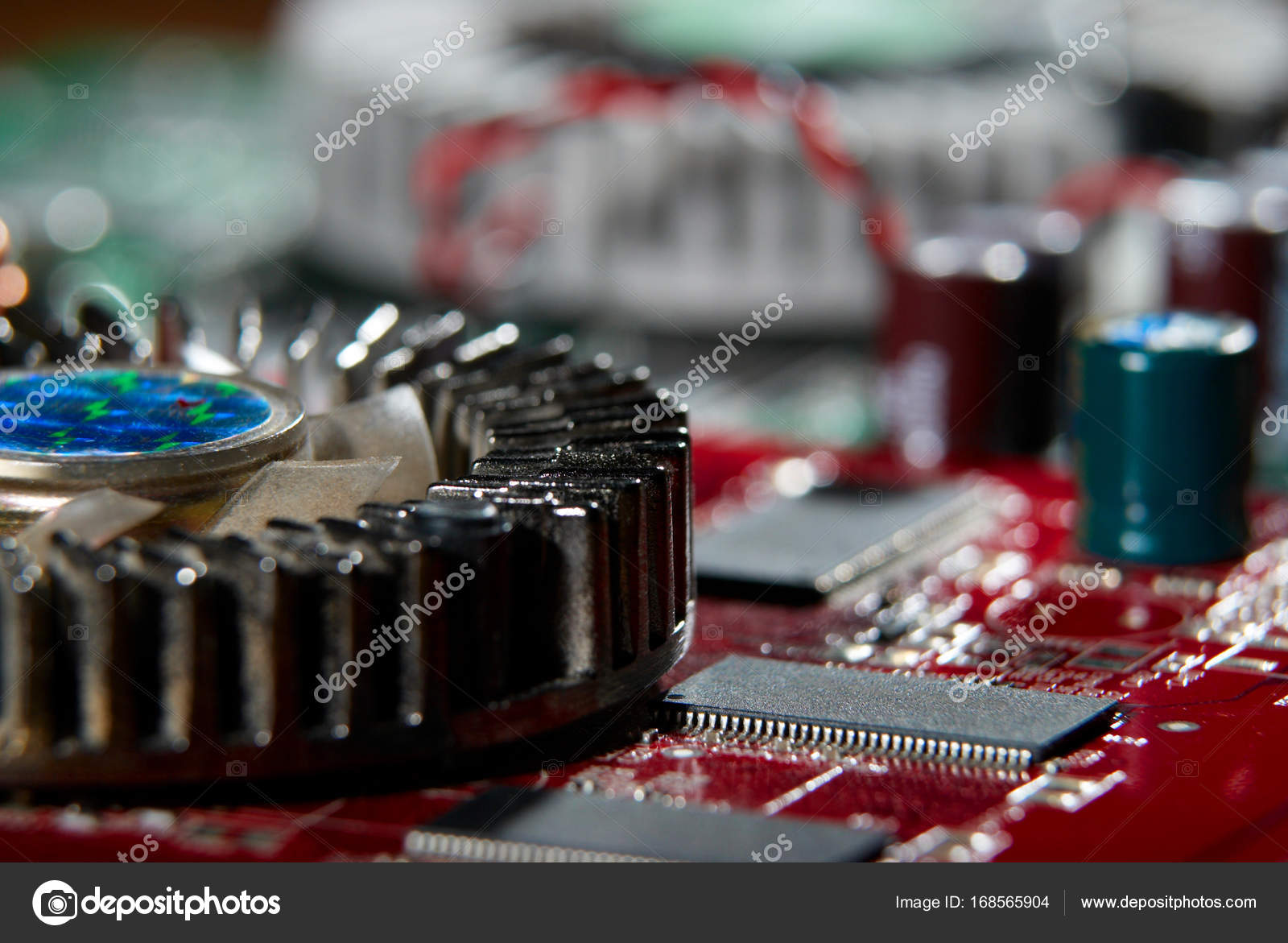 Microprocessor with motherboard background. Computer board chip circuit ...