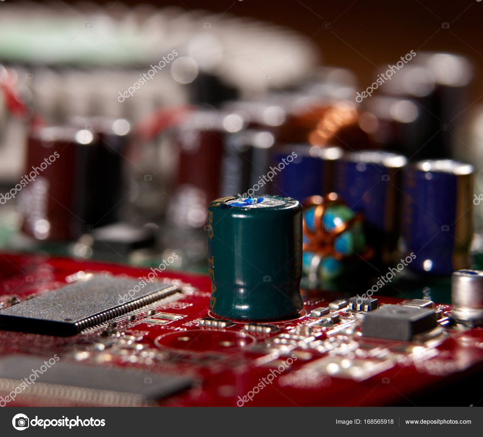 Microprocessor with motherboard background. Computer board chip circuit ...
