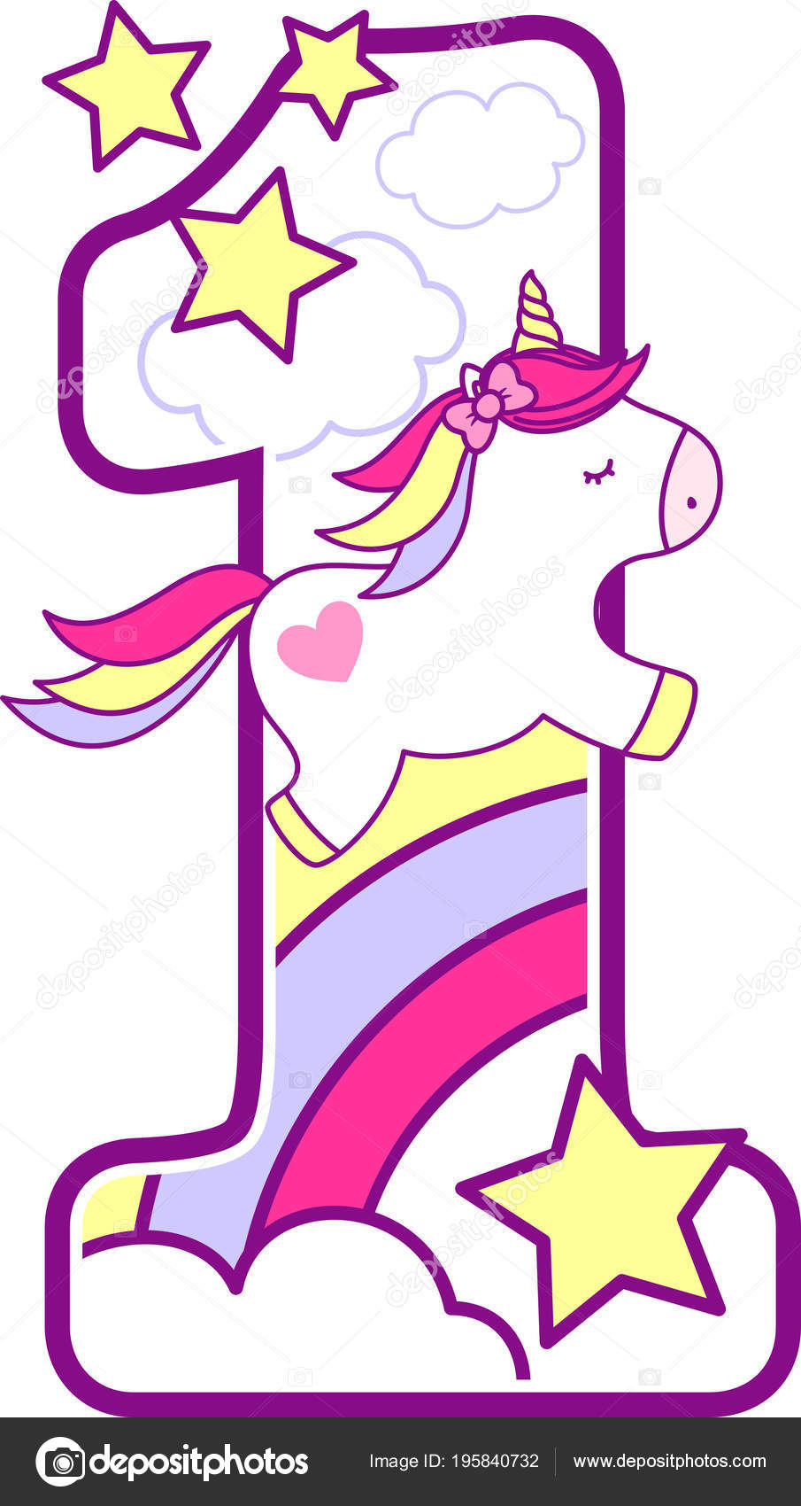 Number Cute Unicorn Rainbow Can Used Baby Birth Announcements Nursery ...