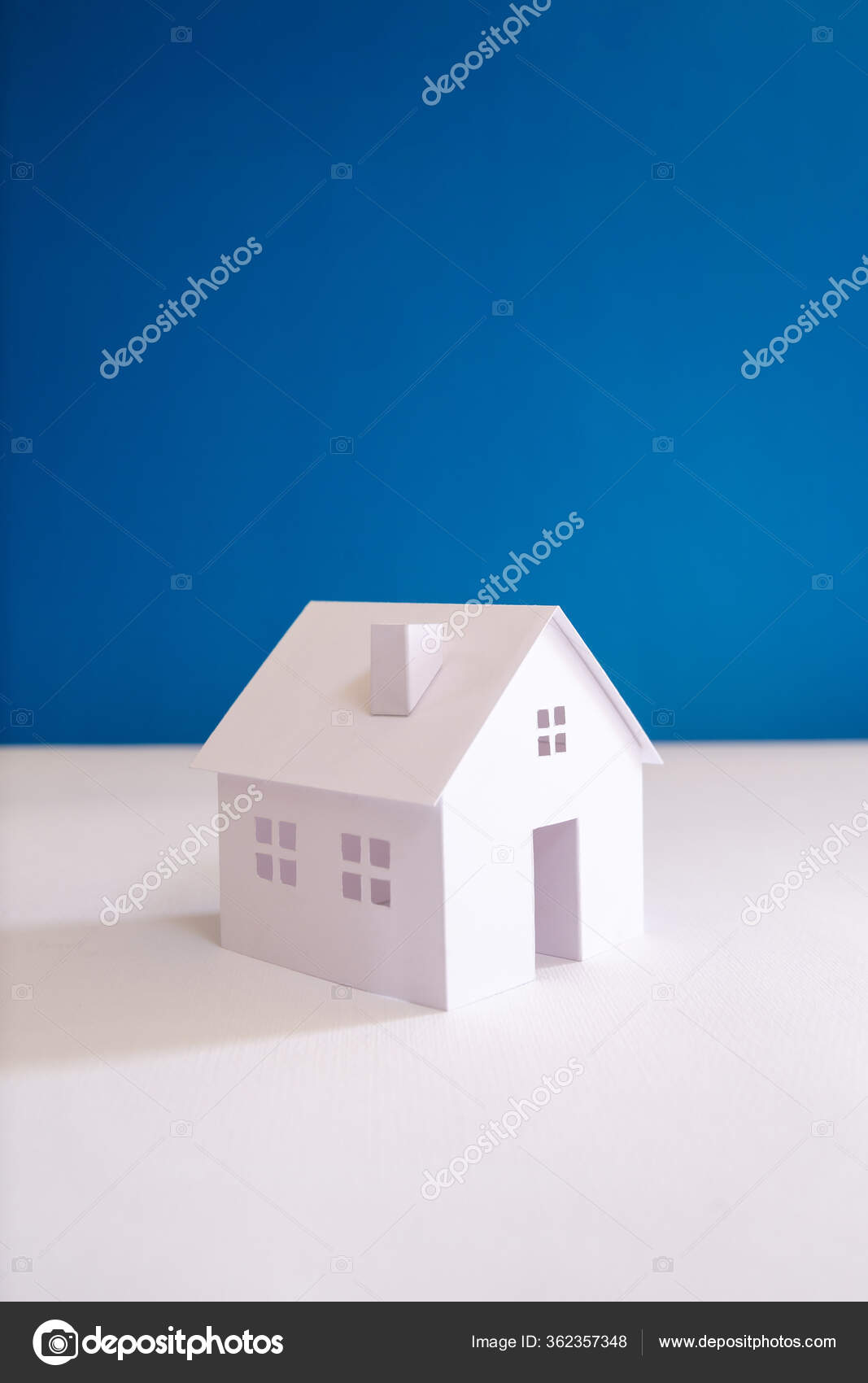 All White Paper Miniature House Blue Color Background Stock Photo by ...