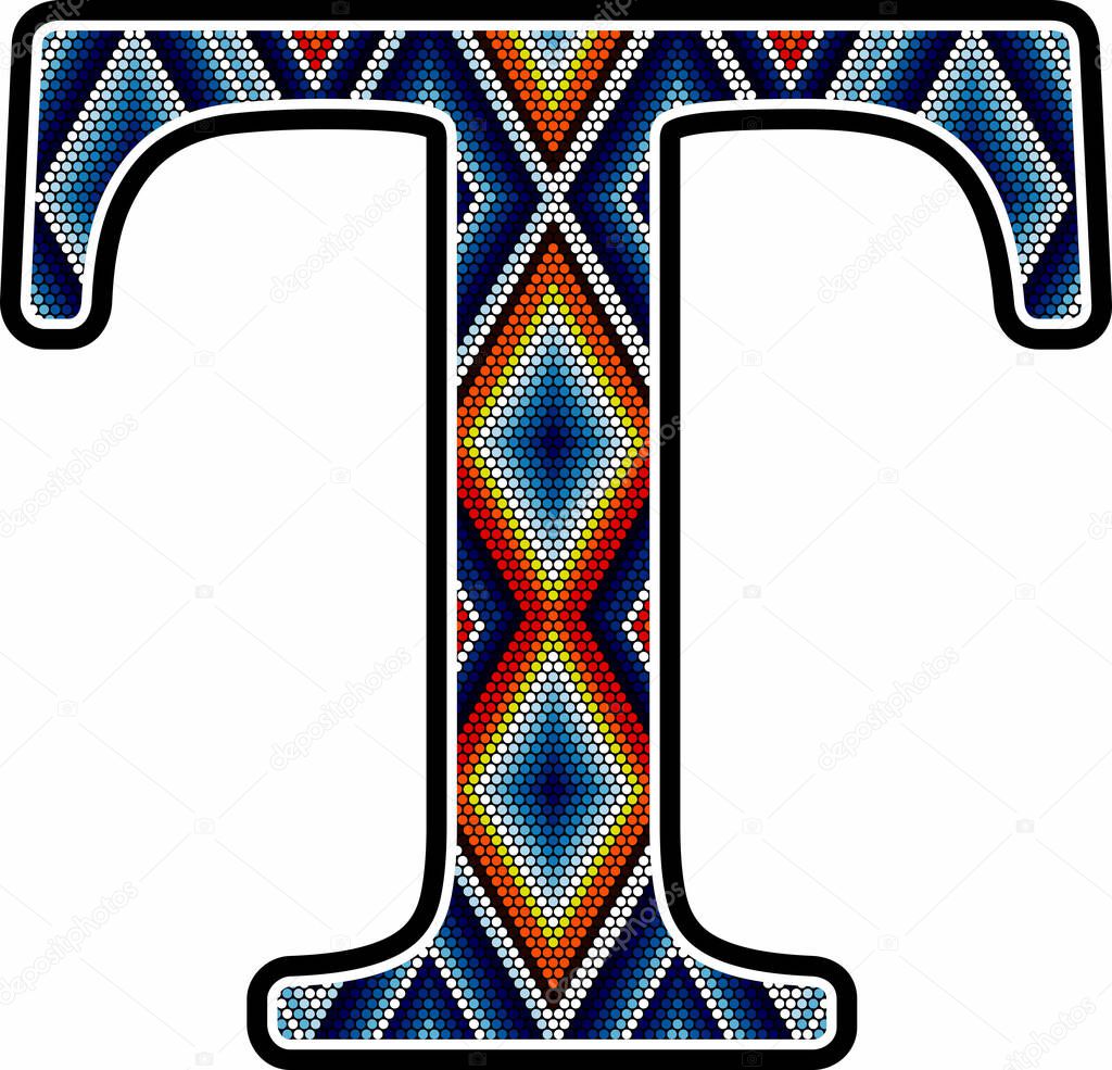 inicial letra mayúscula T con coloridos puntos diseño abstracto inspirado en el estilo de arte ...