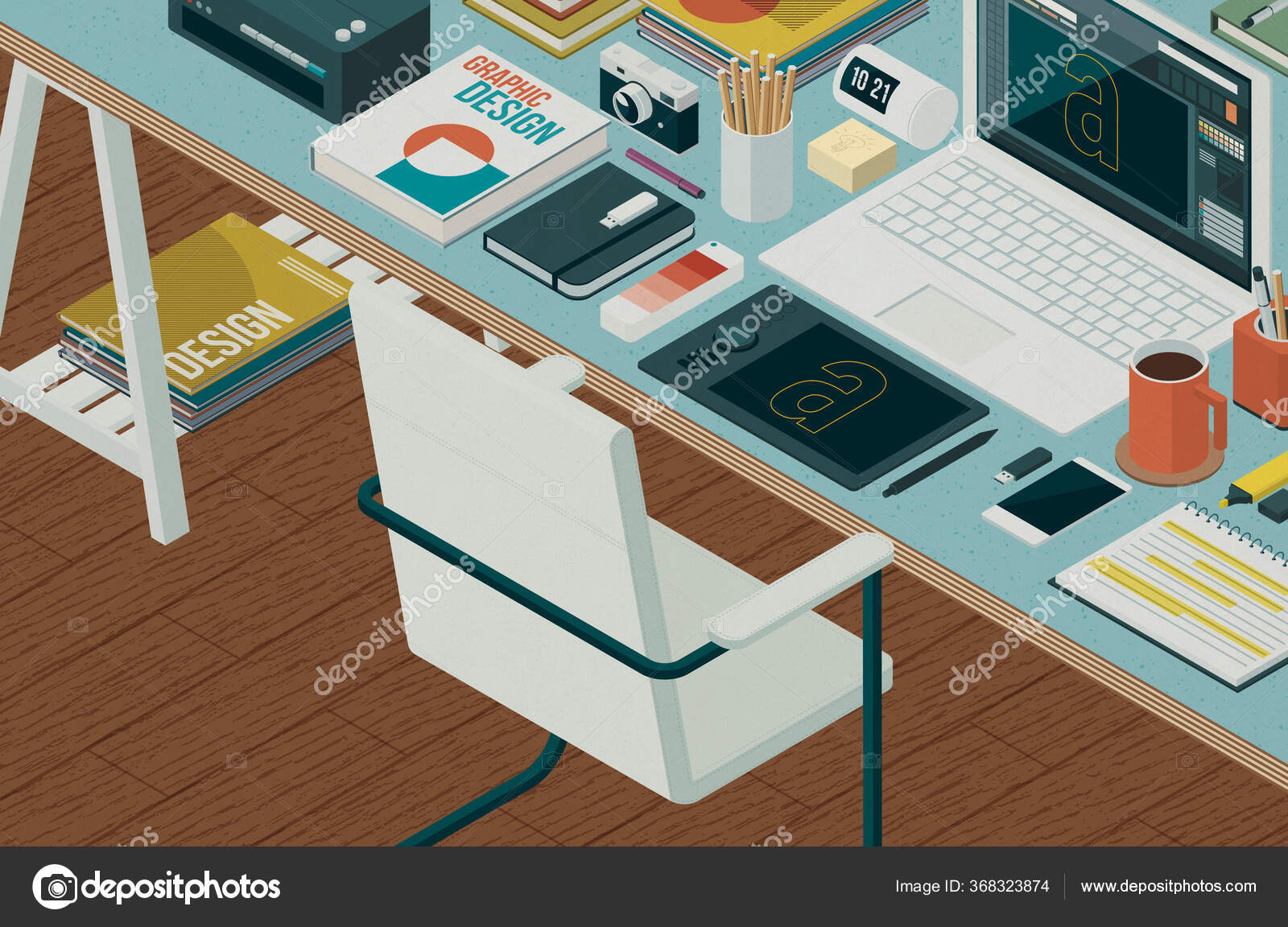 Professional Graphic Designer Workspace Isometric Desktop Computer Work ...