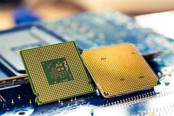 computer cpu or central processor unit chip on mainboard - Stock Image ...