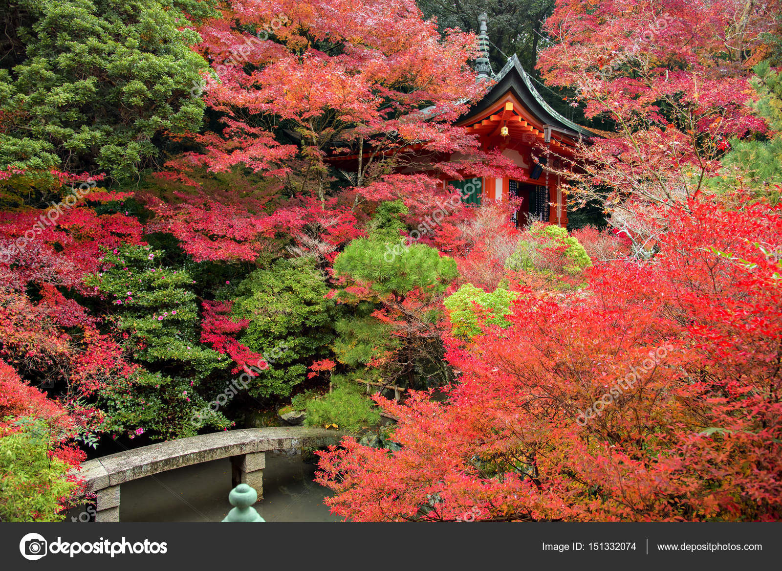 Bell Tower and Colourful Zen Style Garden of Bishamondo Temple in ...