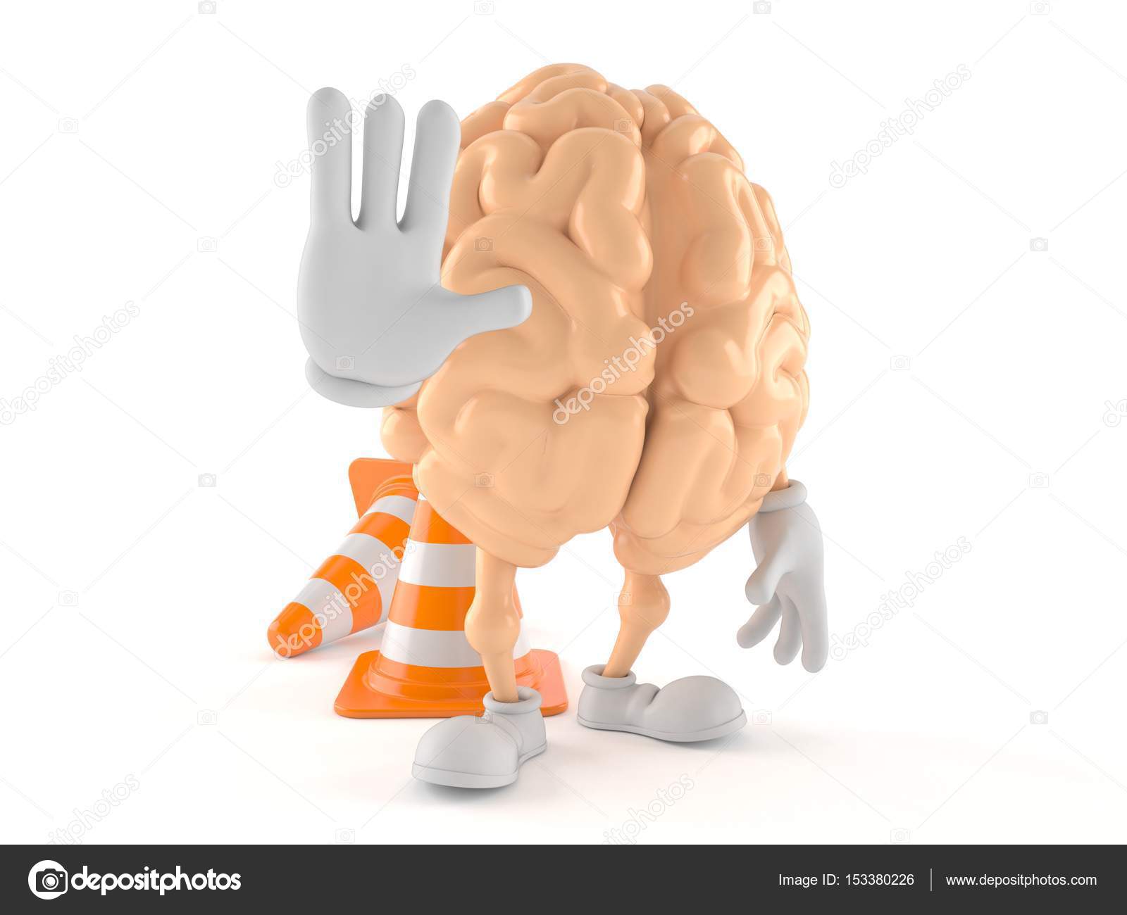 Brain character with traffic cone Stock Photo by ©Talaj 153380226