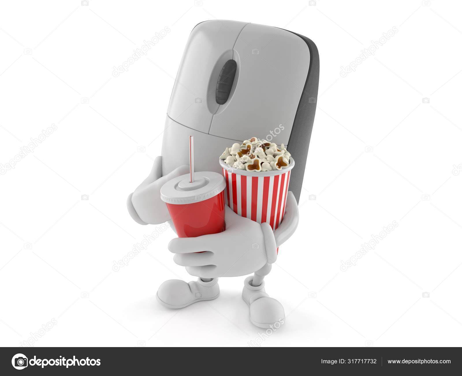 Computer mouse character with soda and popcorn — Stock Photo © Talaj ...
