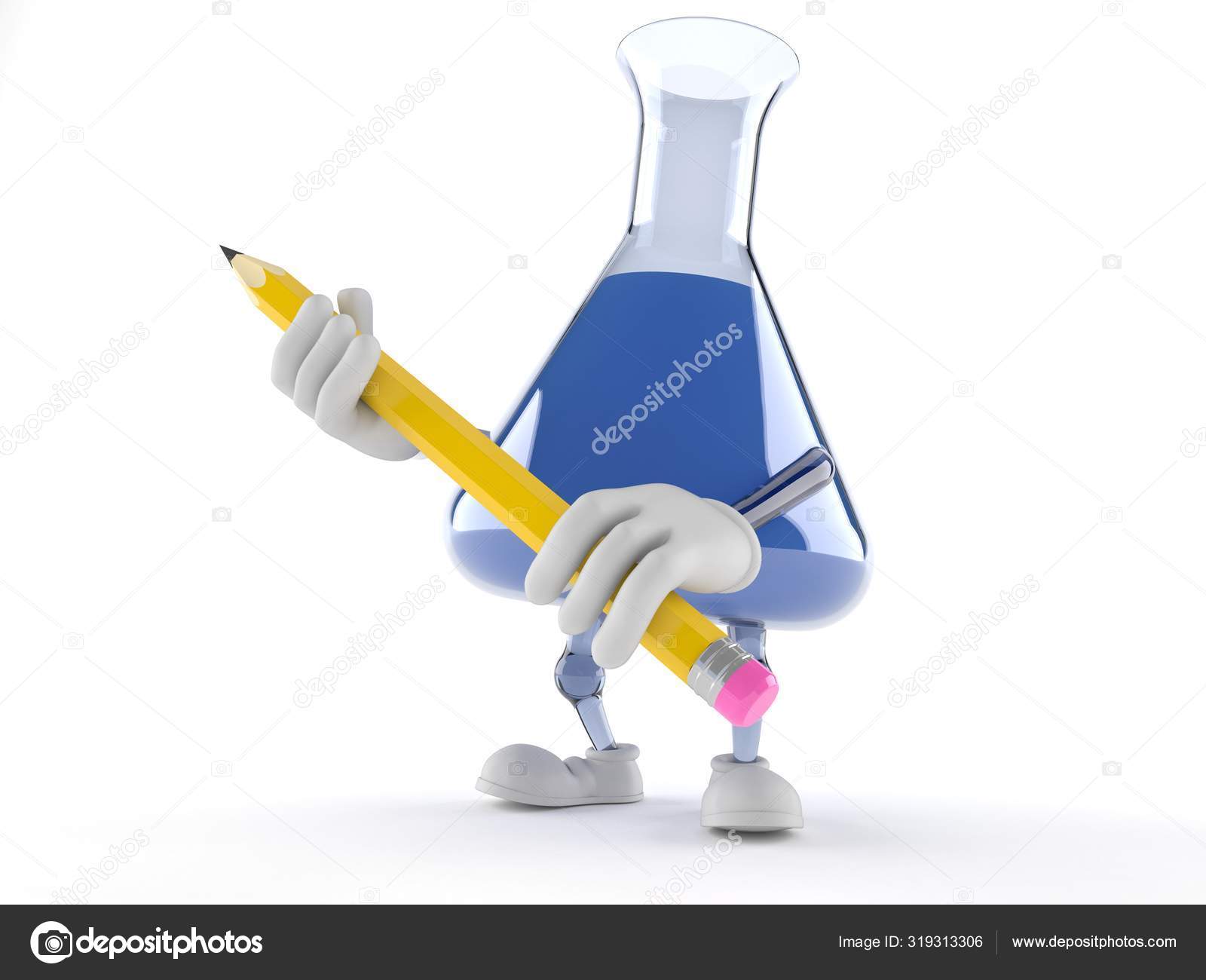 Chemistry flask character holding pencil — Stock Photo © Talaj #319313306 Chemistry flask character holding pencil — Stock Photo © Talaj #319313306