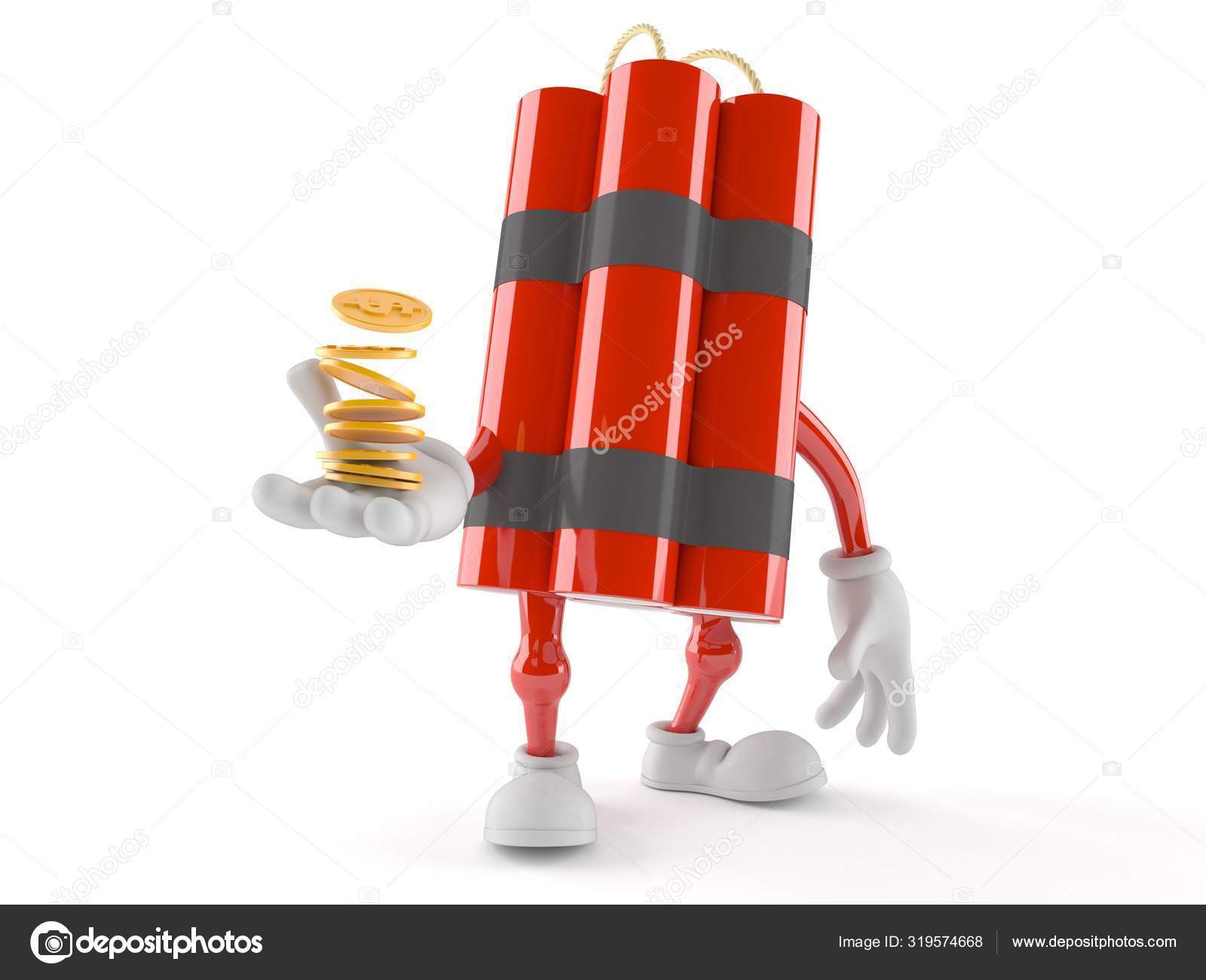 Dynamite character with coins Stock Photo by ©Talaj 319574668