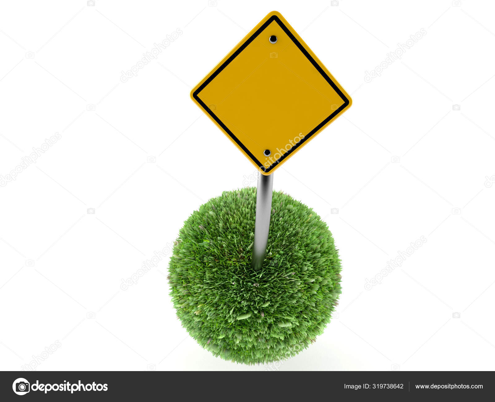 Blank road sign on grass sphere Stock Photo by ©Talaj 319738642