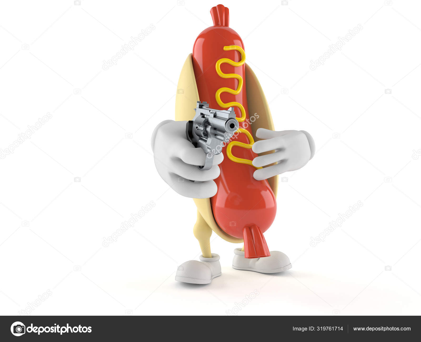 Hot dog character aiming a gun Stock Photo by ©Talaj 319761714
