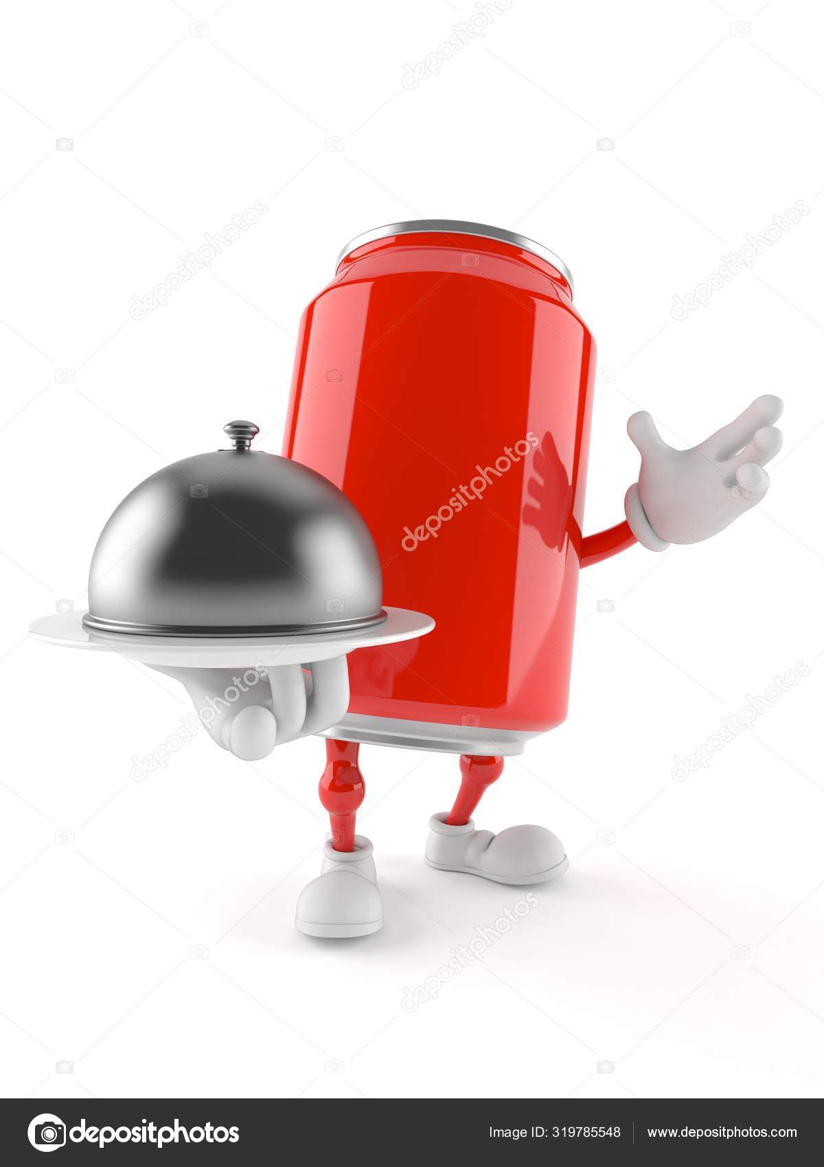 Soda can character holding catering dome — Stock Photo © Talaj #319785548