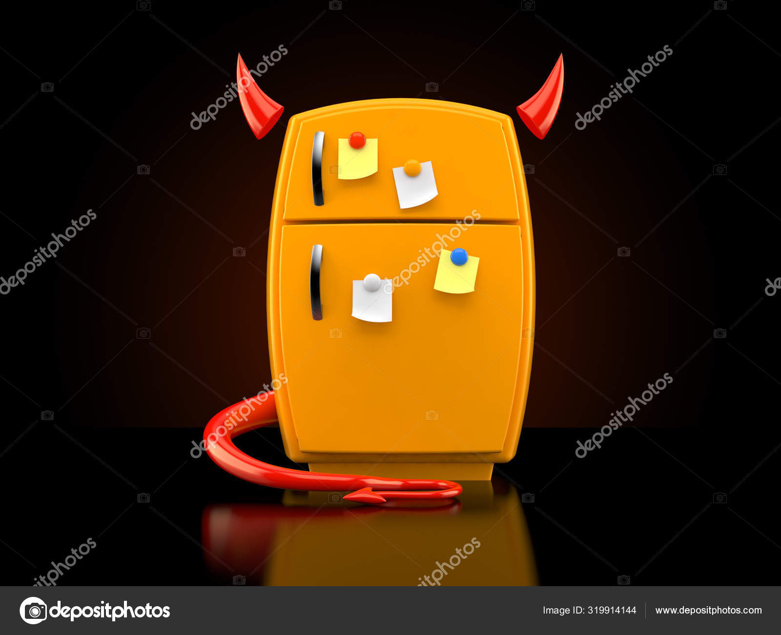 Fridge with devil horns and tail Stock Illustration by ©Talaj #319914144