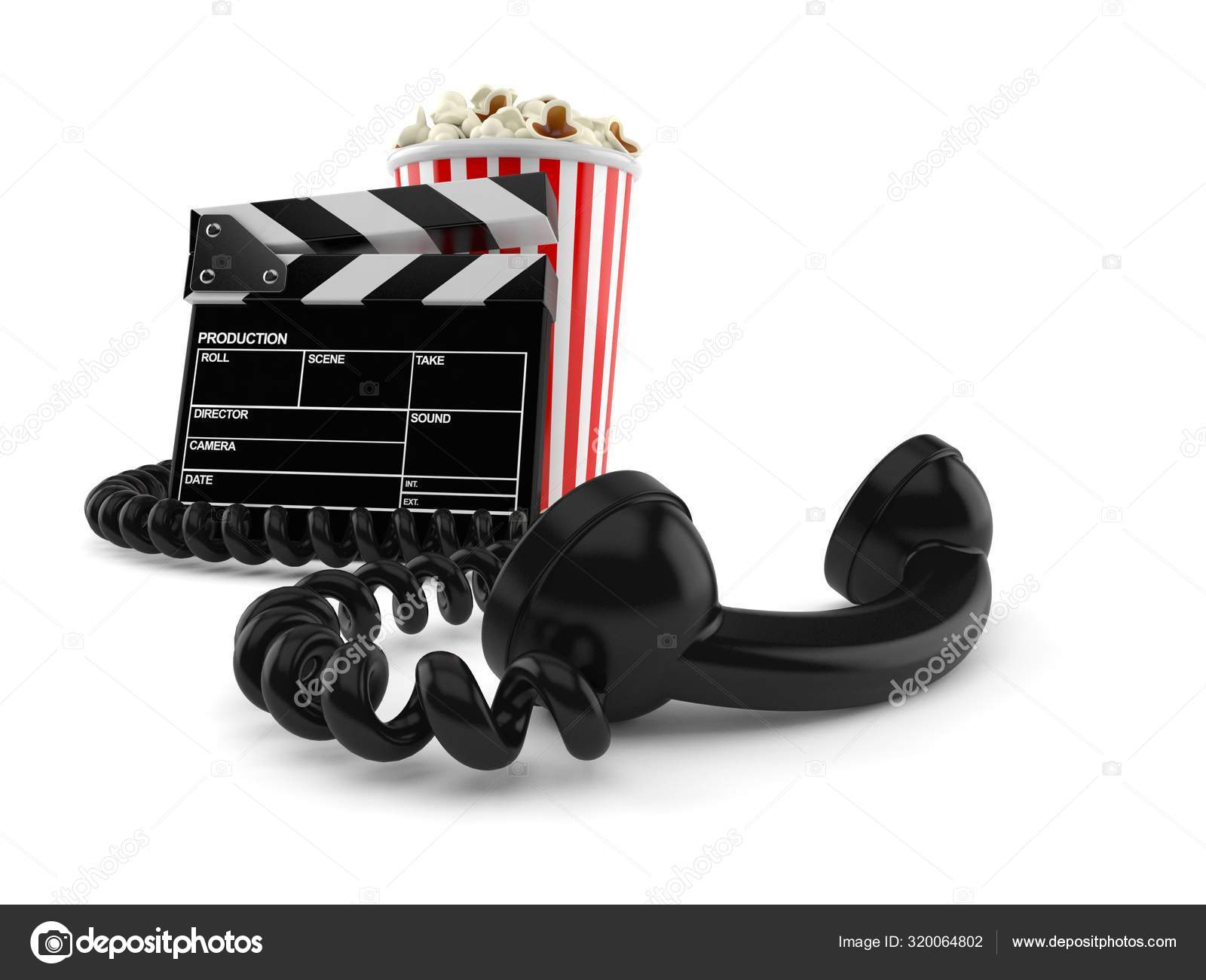Popcorn and clapboard with telephone handset Stock Photo by ©Talaj ...