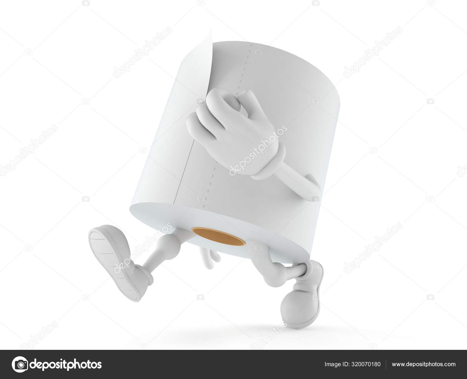 Toilet paper character running on white background Stock Photo by ...