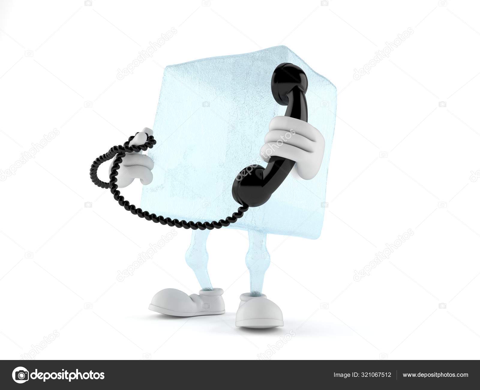 Ice cube character holding a telephone handset — Stock Photo © Talaj ...
