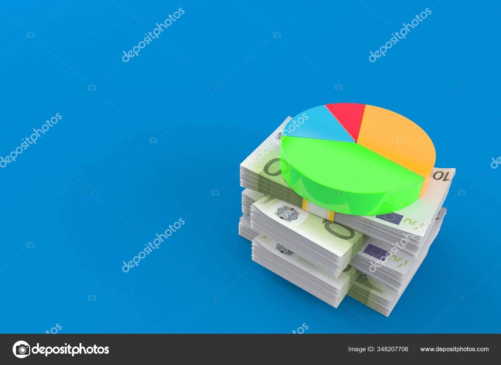 Pie Chart Stack Money Isolated Blue Background Illustration Stock Photo ...