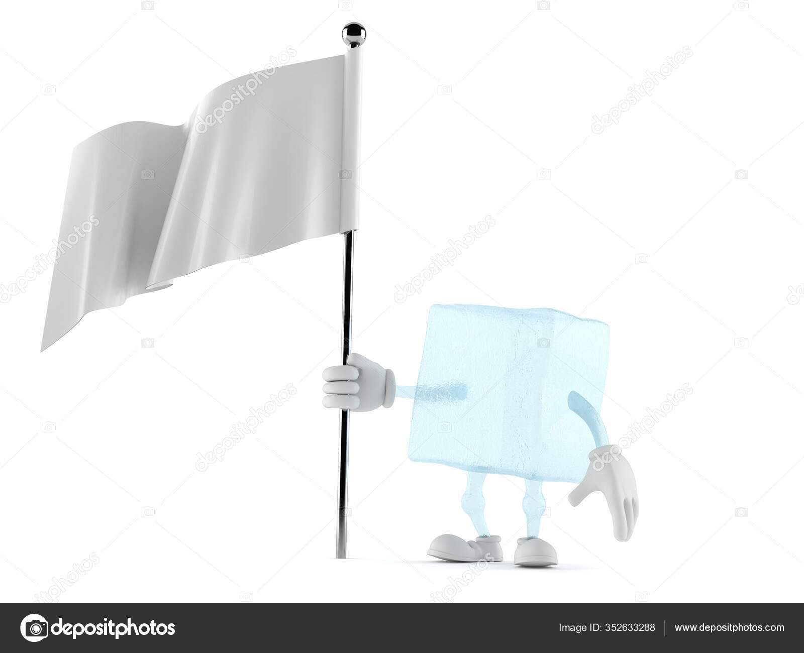 Ice Cube Character Blank Flag Isolated White Background Illustration ...