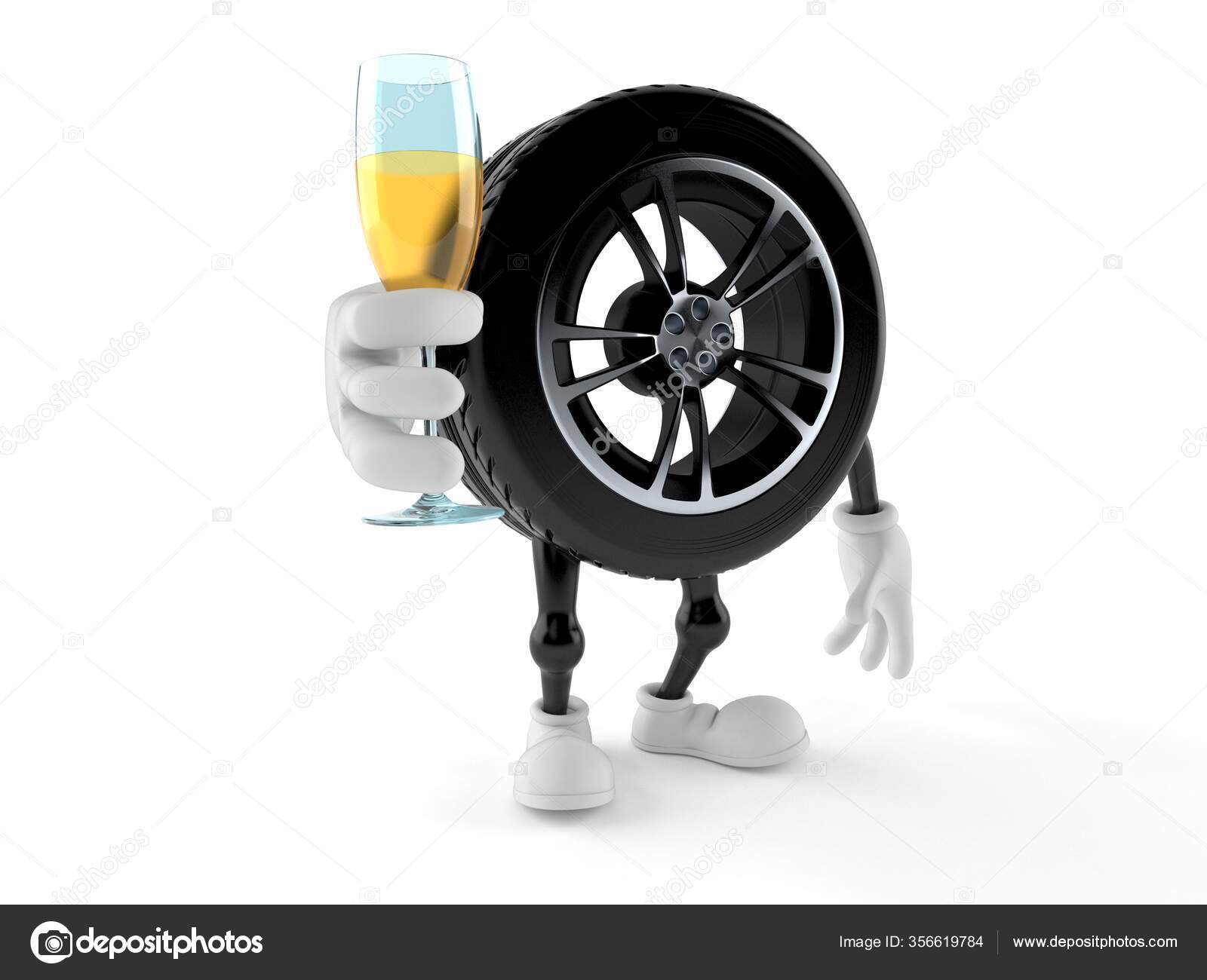 Car Wheel Character Toasting Isolated White Background Illustration ...