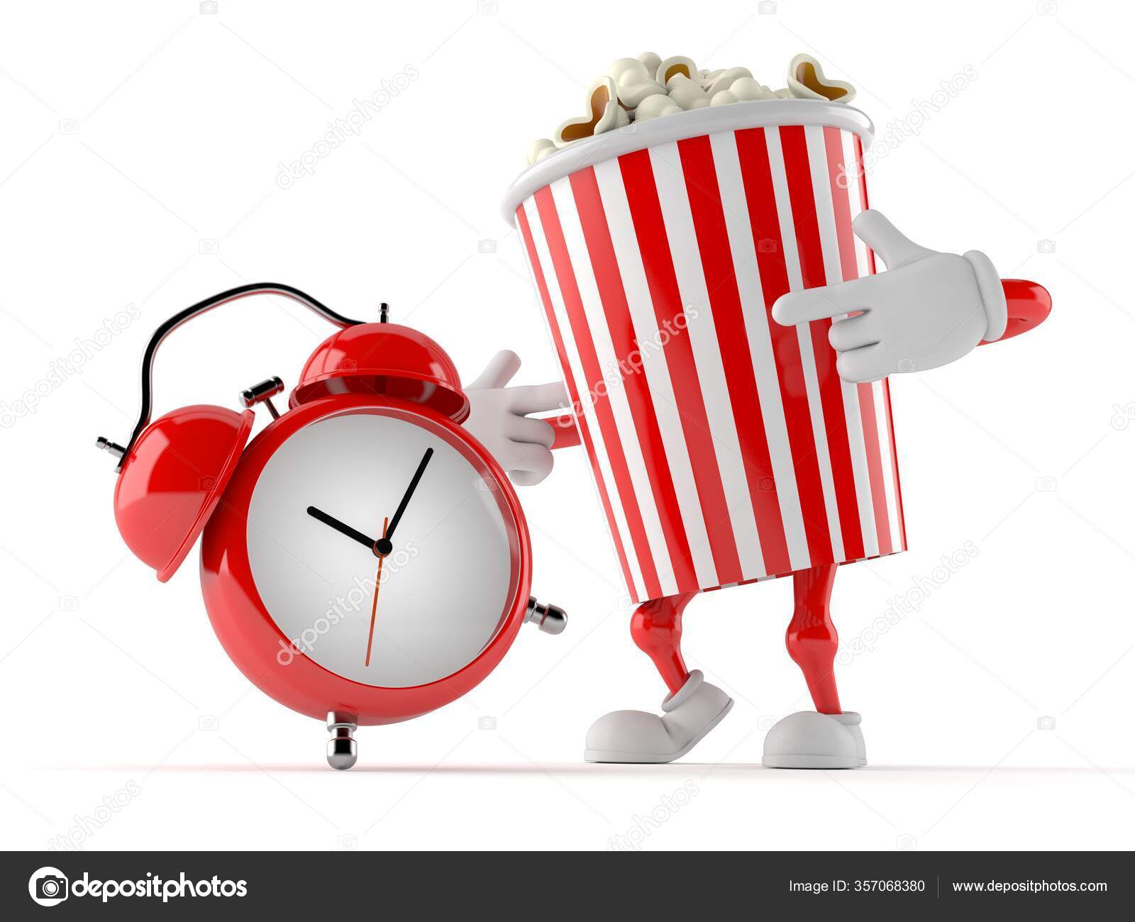 Popcorn Character Alarm Clock Isolated White Background Illustration ...